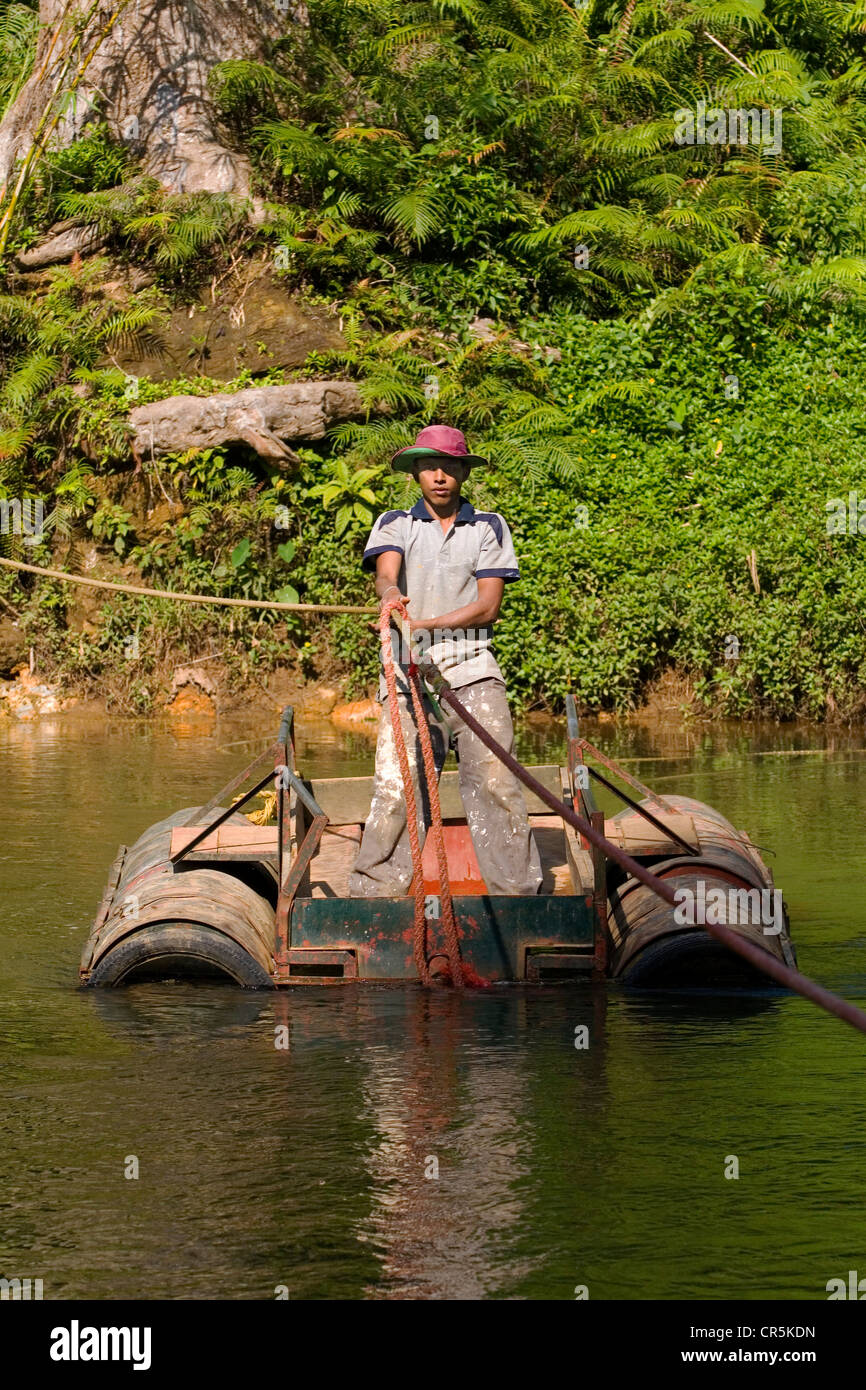 River barge to the Forestry Department camp by the Gin River, Sinharaja ...