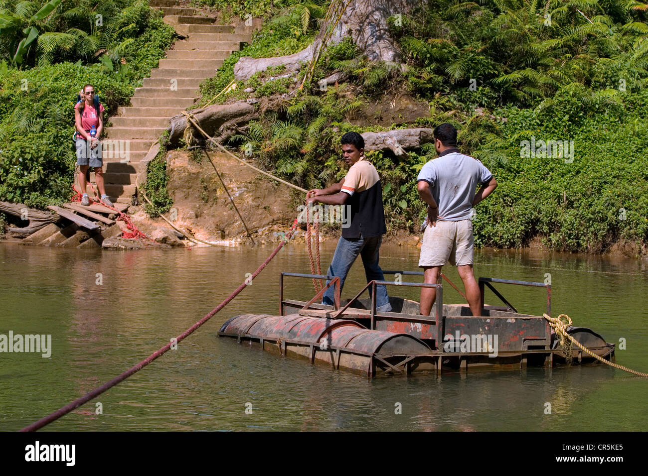 River barge to the Forestry Department camp by the Gin River, Sinharaja ...