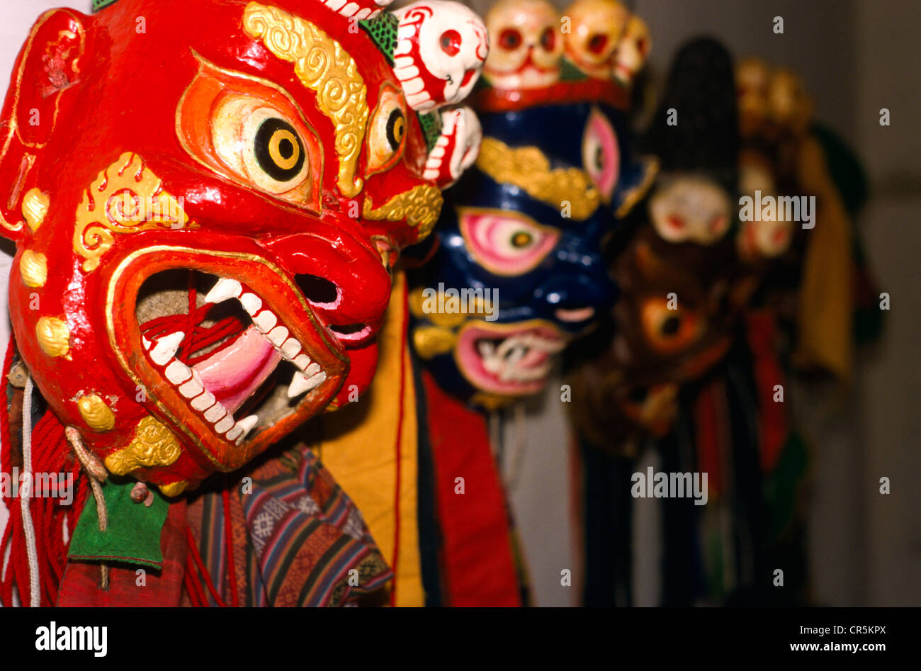 Wooden masks for ritual dances in Buddhist monasteries, Lamayuru, Jammu ...