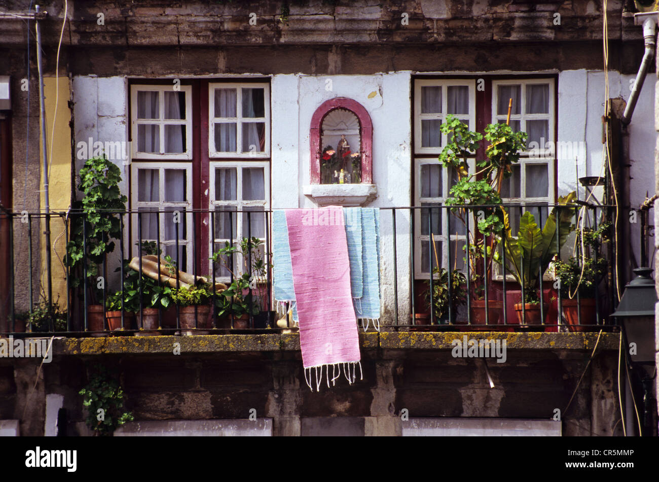 Balcony in Ribeira Quarter, Porto, Portugal Stock Photo - Alamy