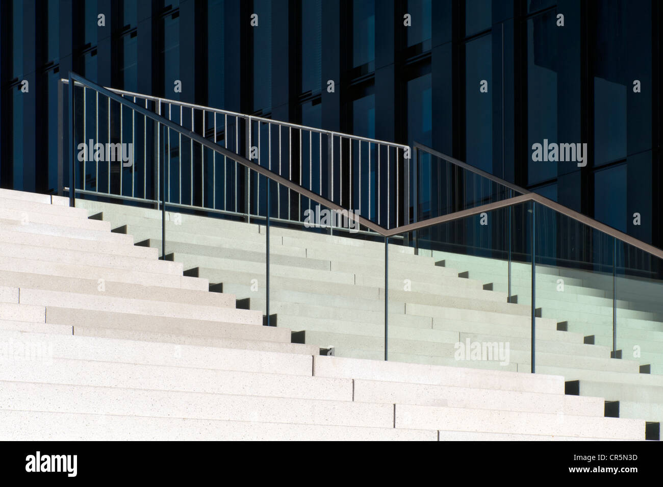 Stairs with a stair-rail in the sunlight, Duesseldorf, North Rhine ...