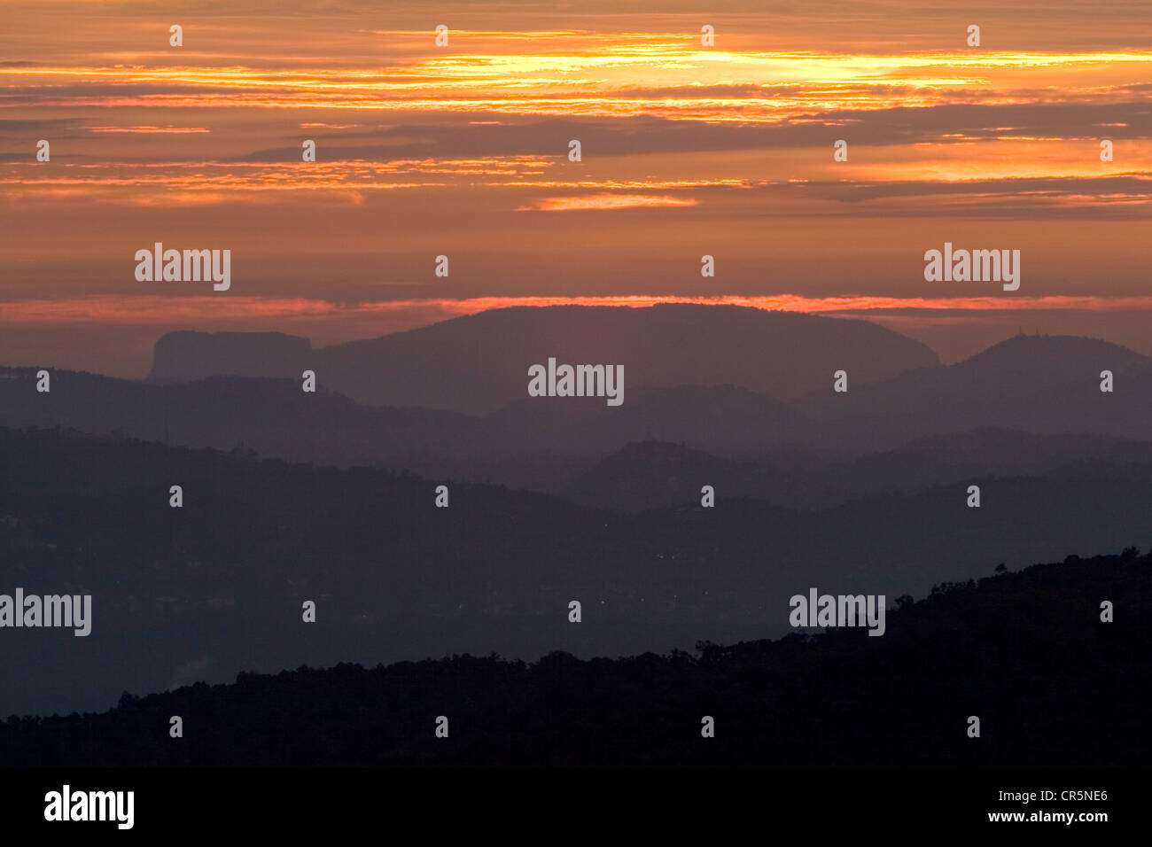 Sunset over Bible Rock from Rangala House, Bobebila, Central, Sri Lanka ...