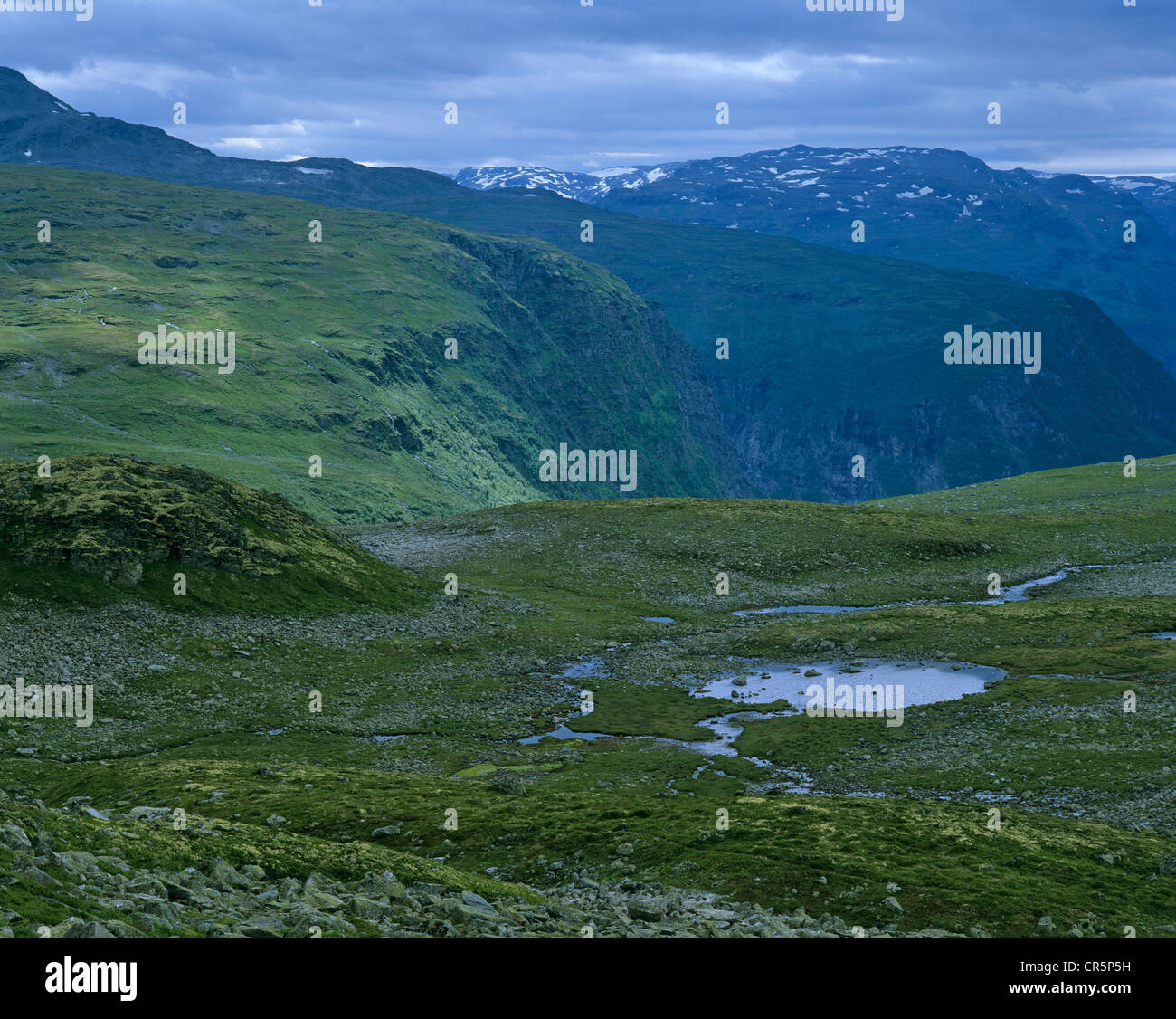 Fjell landscape of the mountain pass road of Aurlandsvangen after ...