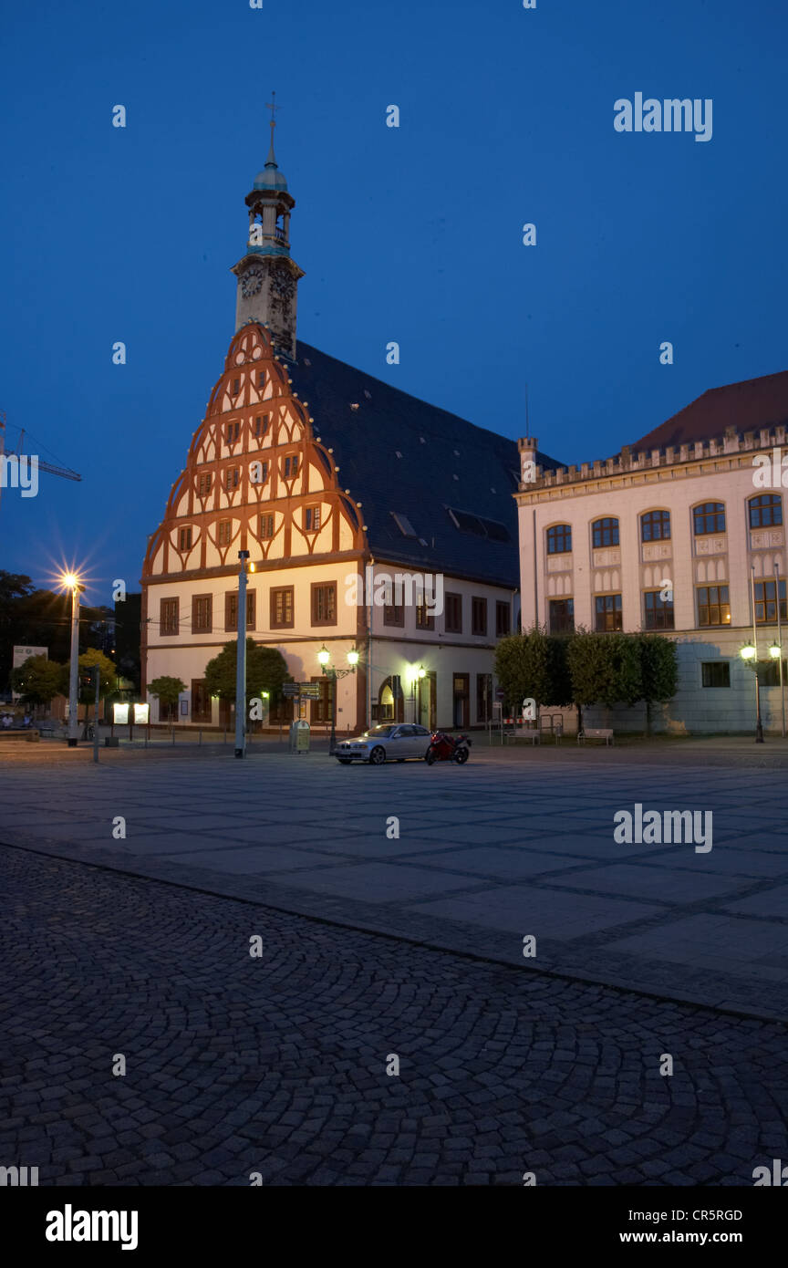 Robert-Schumann-Haus house on the market at dusk, Zwickau, Saxony ...