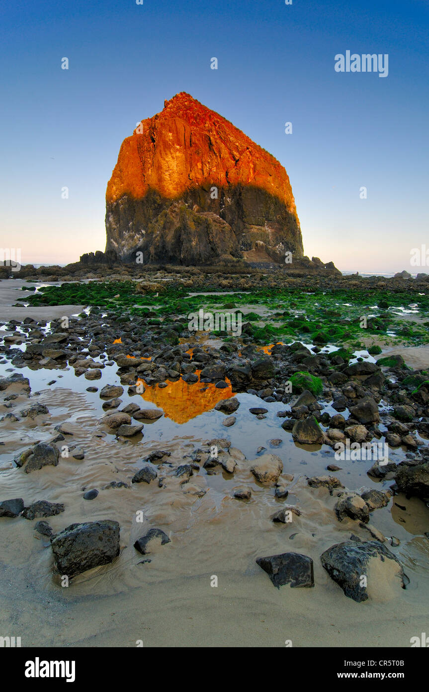 Famous "Haystack Rock" monolith, solidified lava rock at Cannon Beach ...