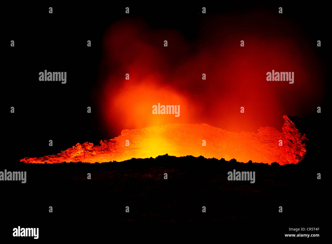 At night, crater of the active volcano Erta Ale, Danakil Depression ...