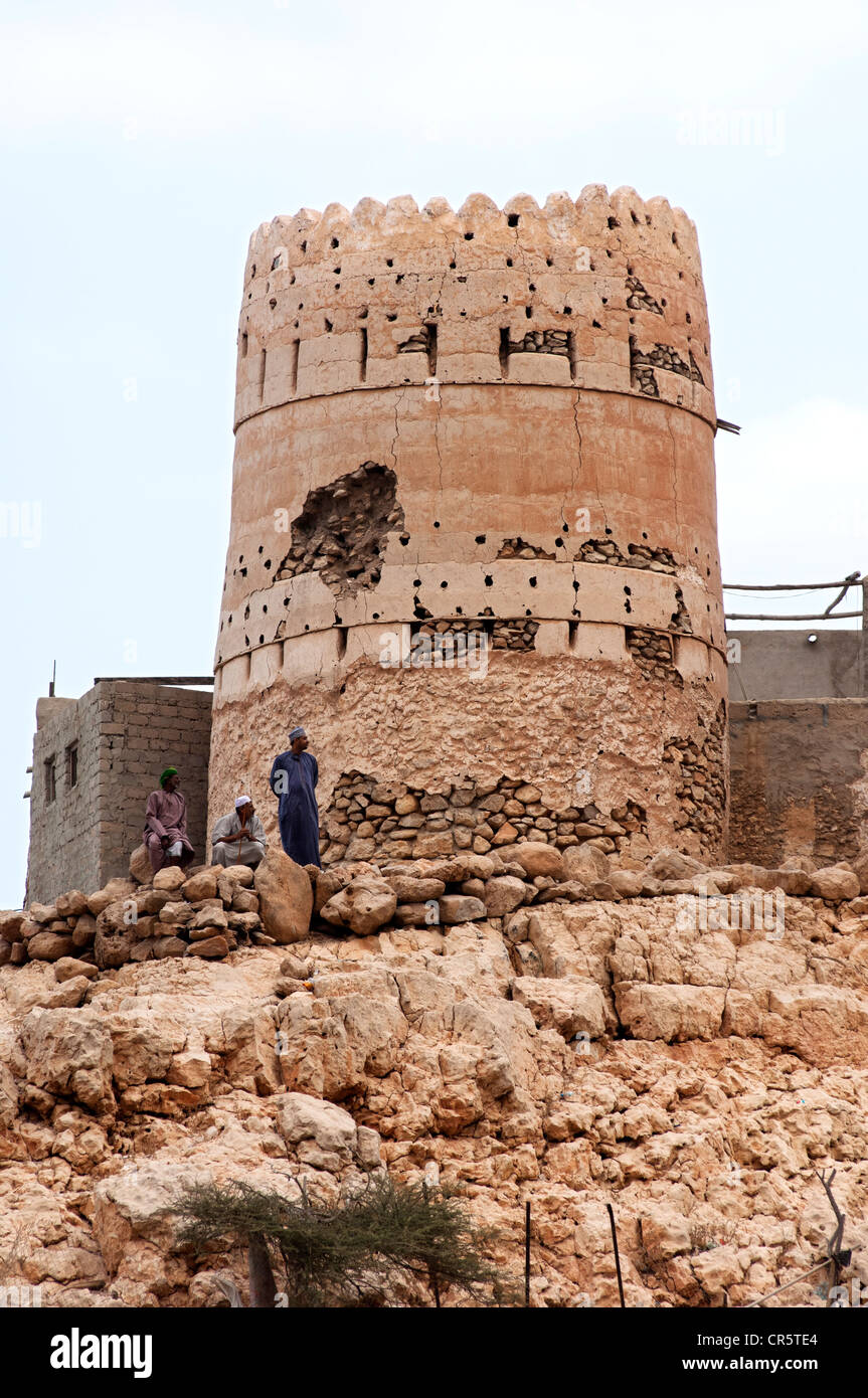 Old defence tower in Ash Shab, Sultanate of Oman, Middle East Stock ...