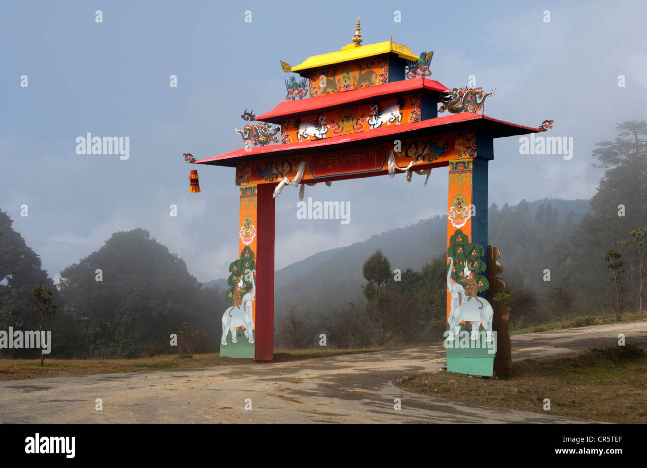 Entrance portal to a Buddhist temple on Dochula Pass, Bhutan, South ...