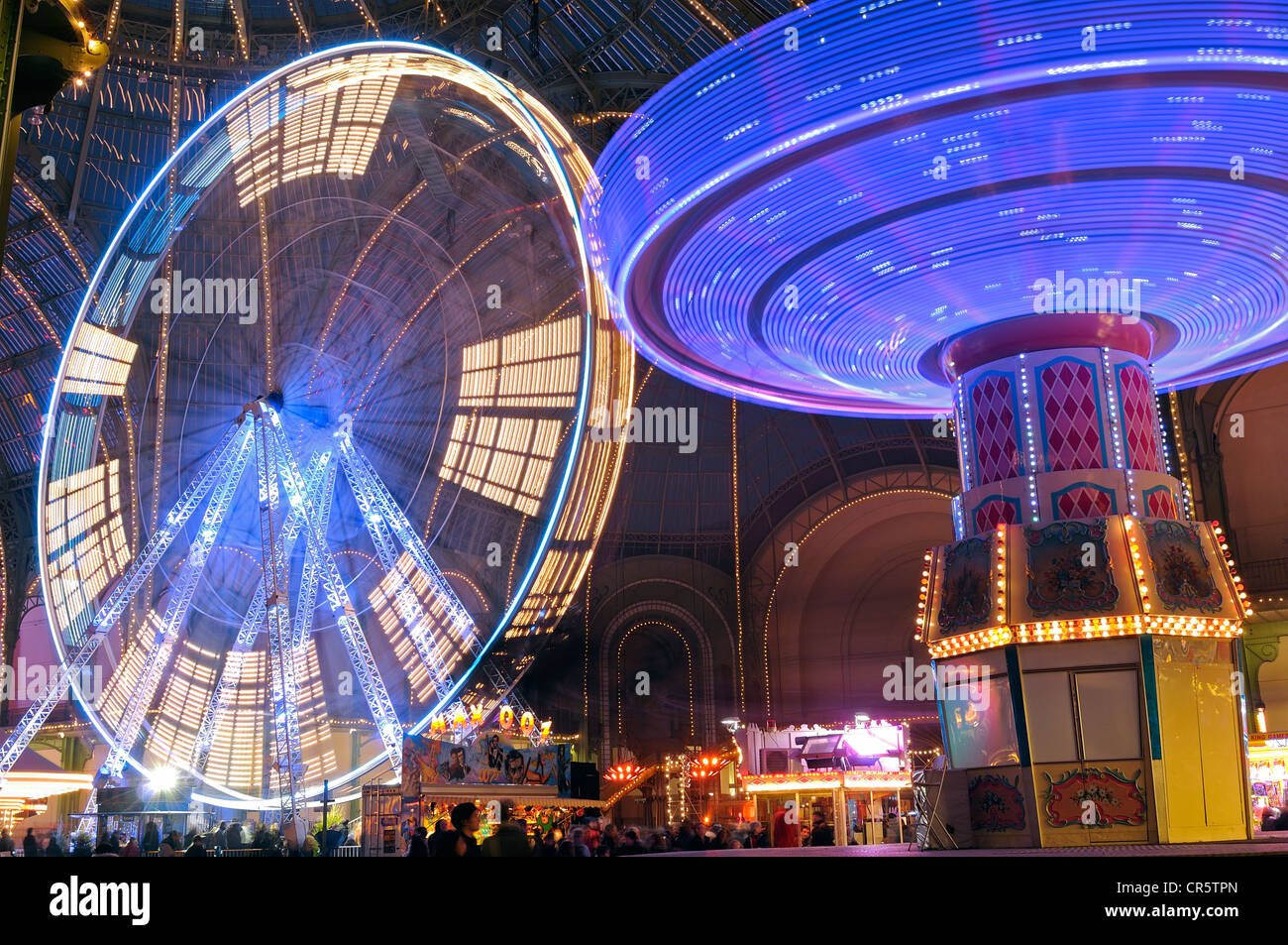 France, Paris, funfair under the glass-roof of the Grand Palais Stock ...