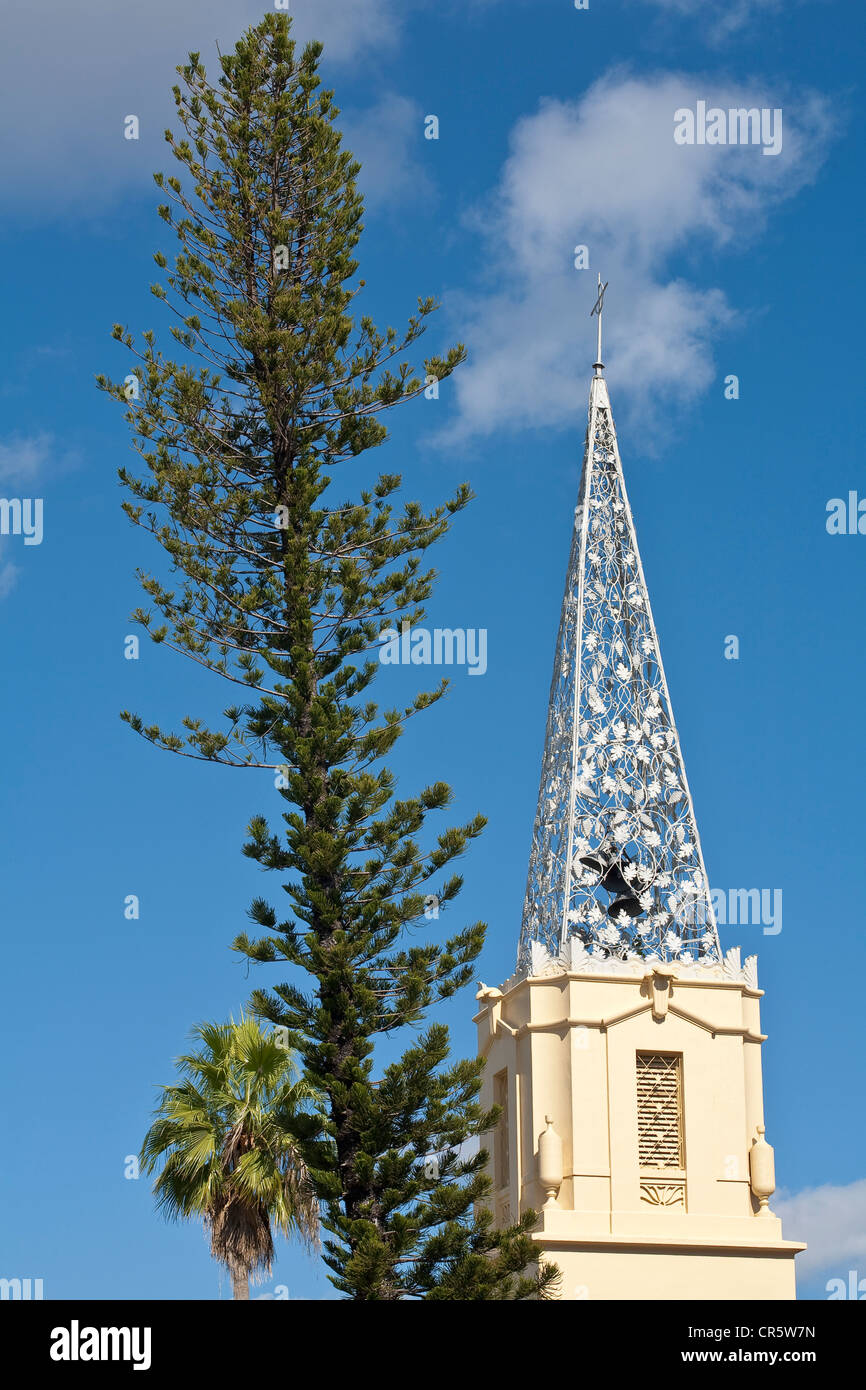 United States, Florida, Miami, Design District, bell tower of church at ...