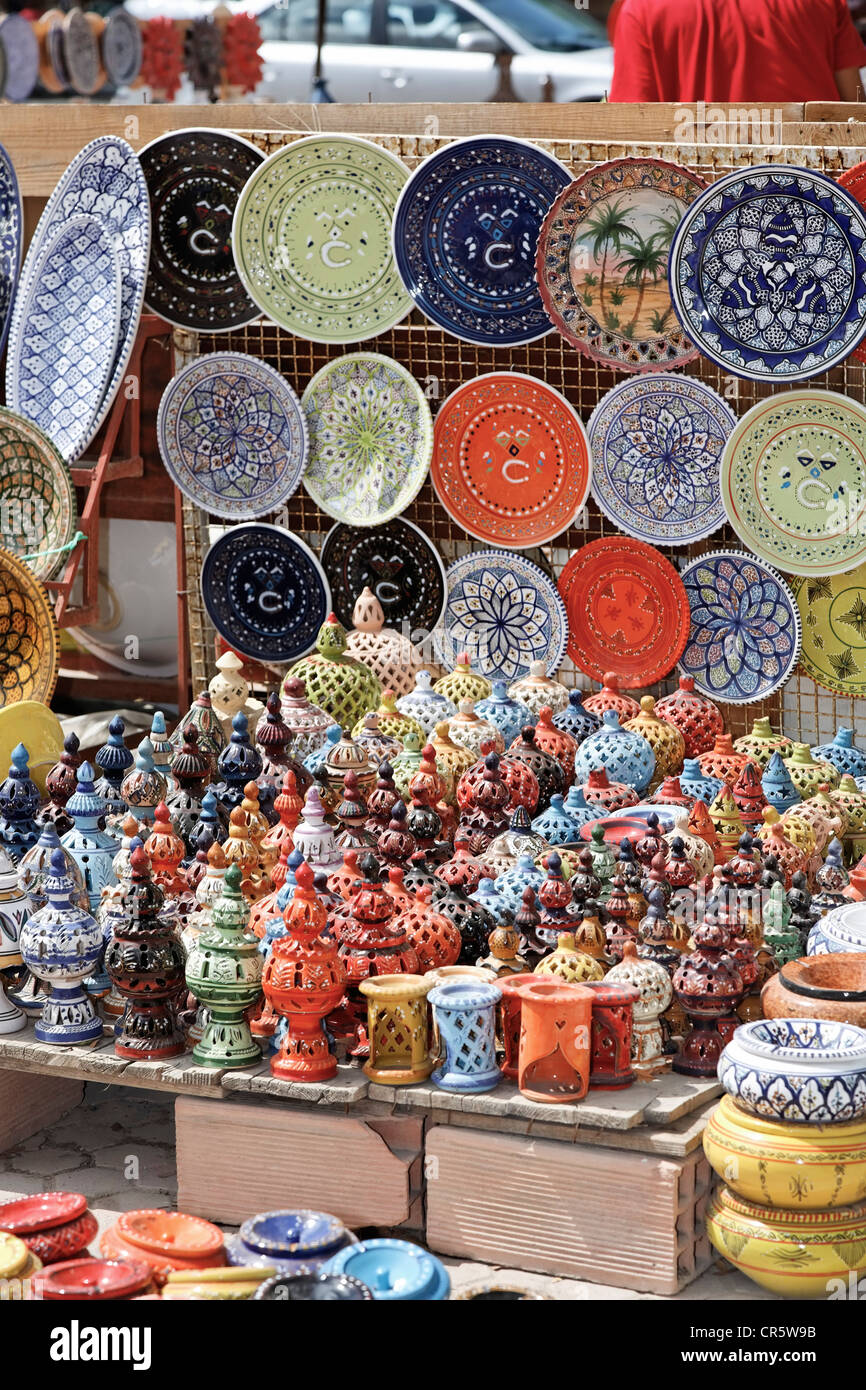 Pottery, ceramic pots on the market in Houmt Souk on Djerba Island ...