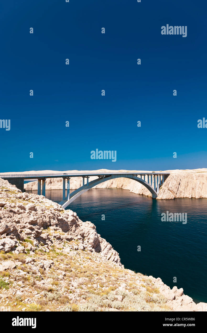 Pag Bridge connecting the mainland with Pag Island, Zadar, Dalmatia ...