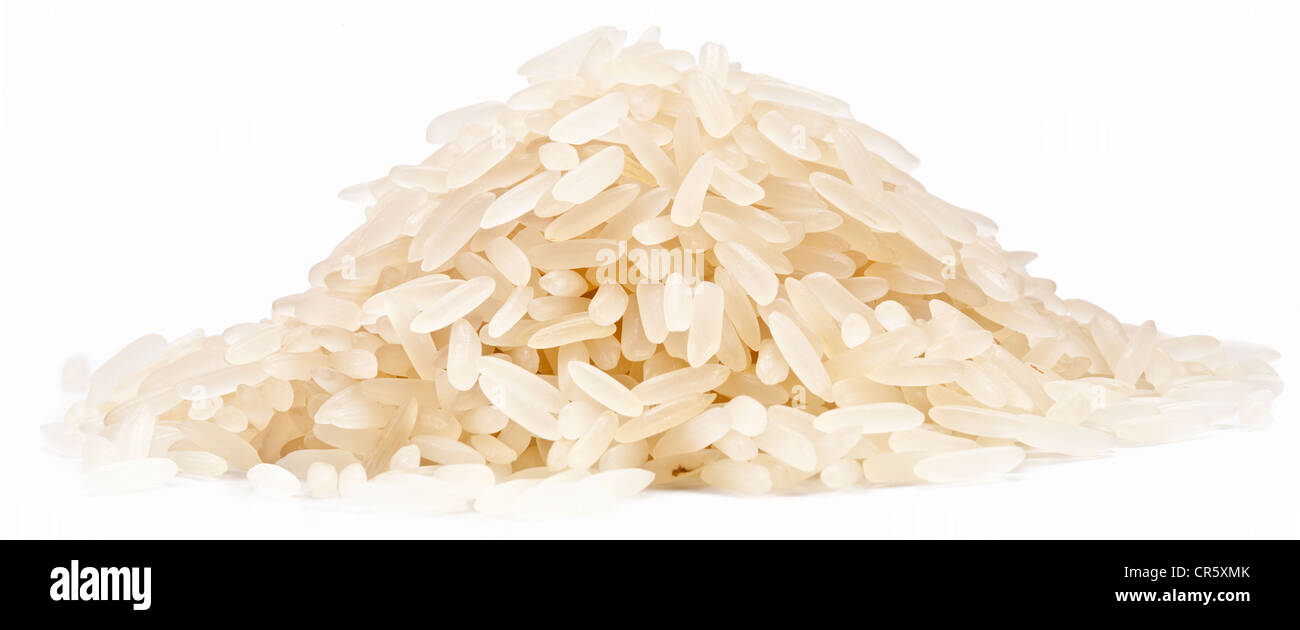 Rice heap isolated on a white background Stock Photo - Alamy
