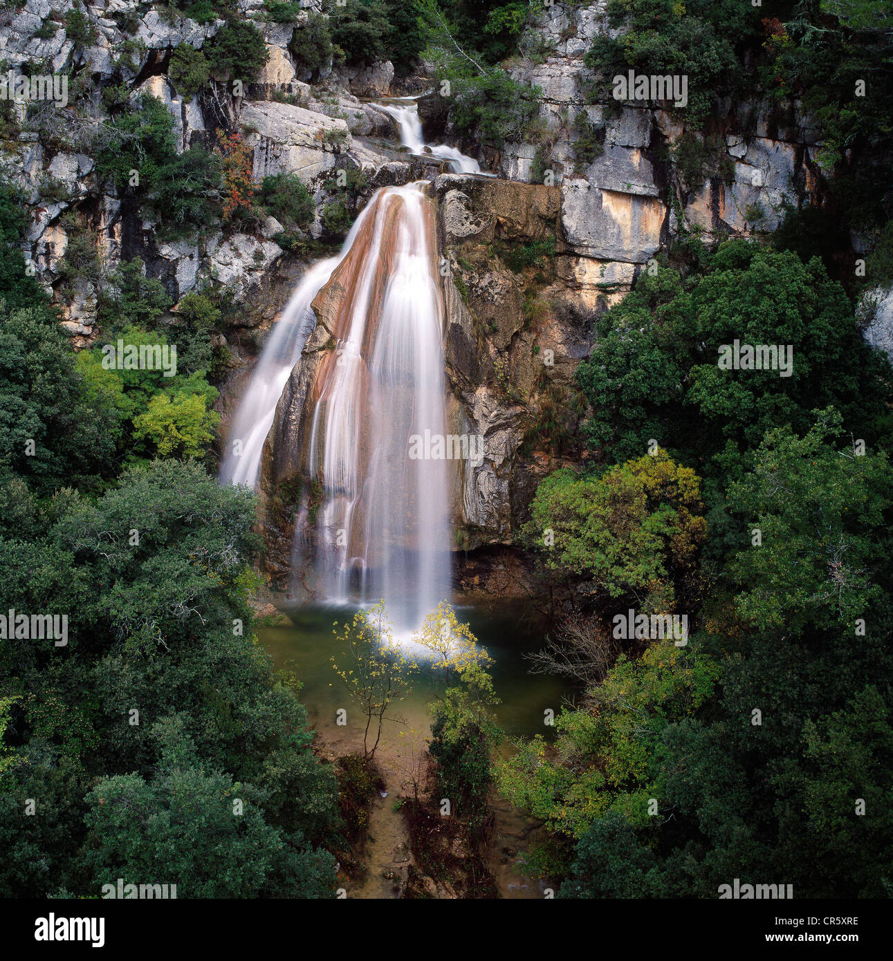 France, Var, Sainte Baume Massif, Signes, waterfall of Latay Stream ...