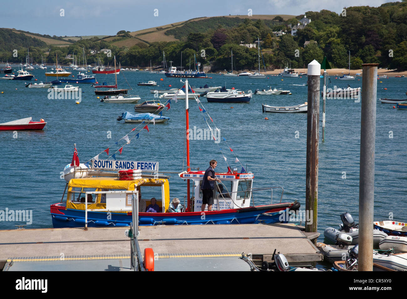 The South Sands passenger ferry or water taxi, Salcombe, Devon, England ...