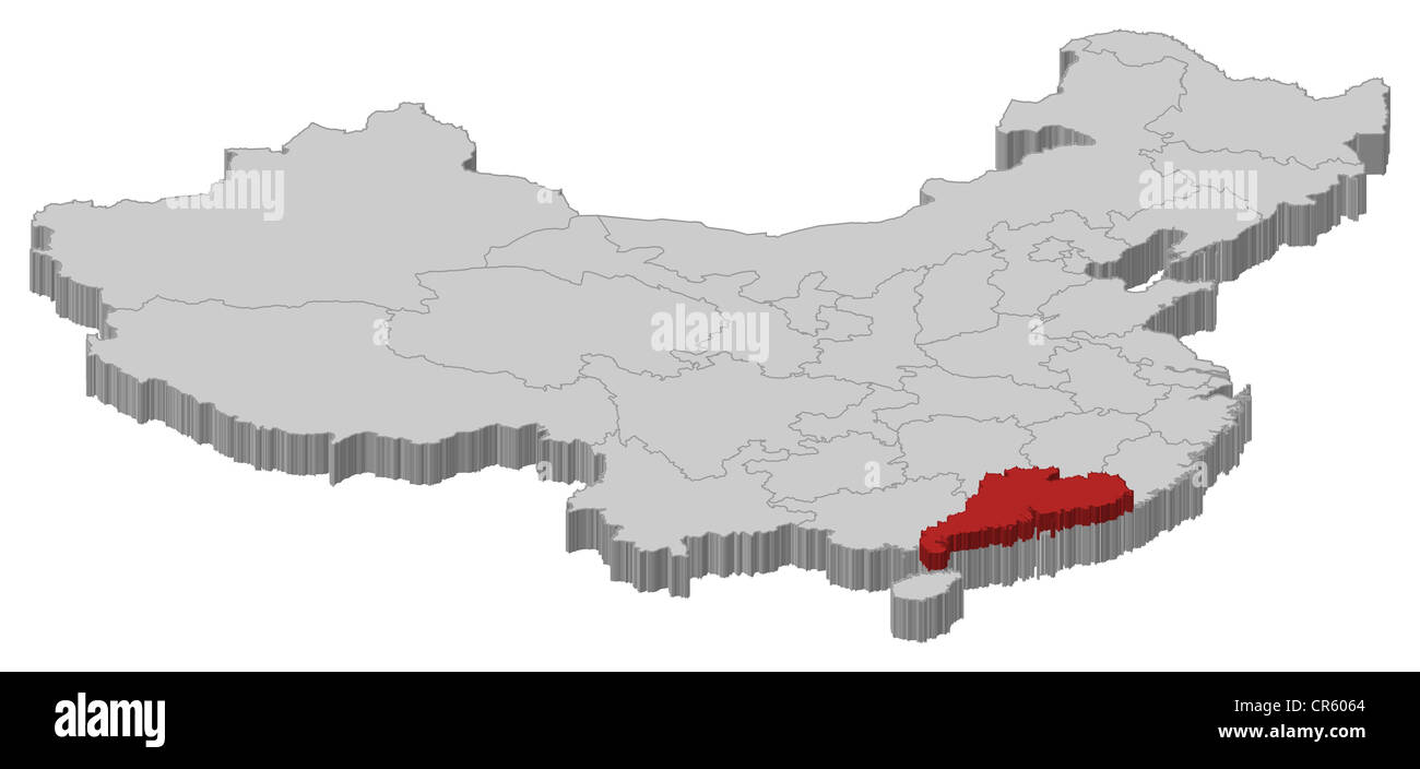 Political map of China with the several provinces where Guangdong is ...