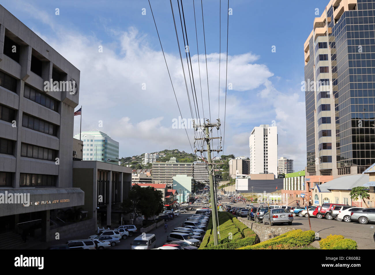 Bank of Papua New Guinea (left) in the city of Port Moresby, Papua New ...