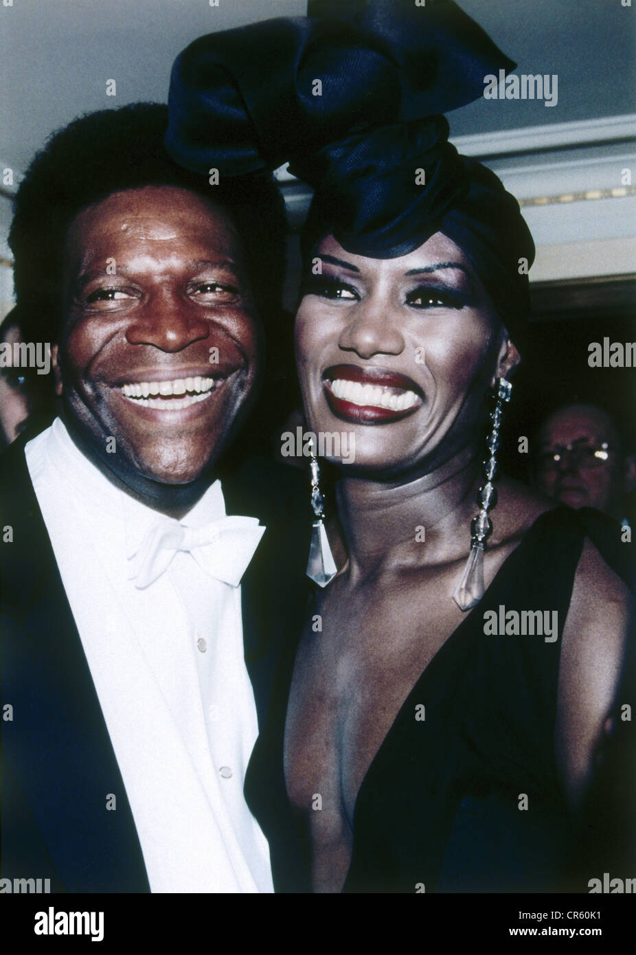 Jones, Grace, * 18.5.1953, Jamaican singer and model, half length, with ...