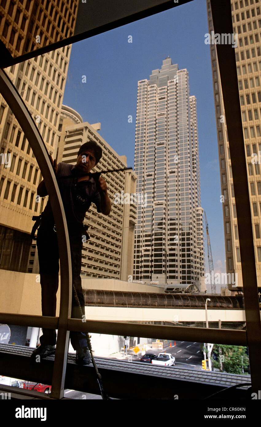 United States, Georgia, Atlanta, skyscrapers, window cleaner Stock ...