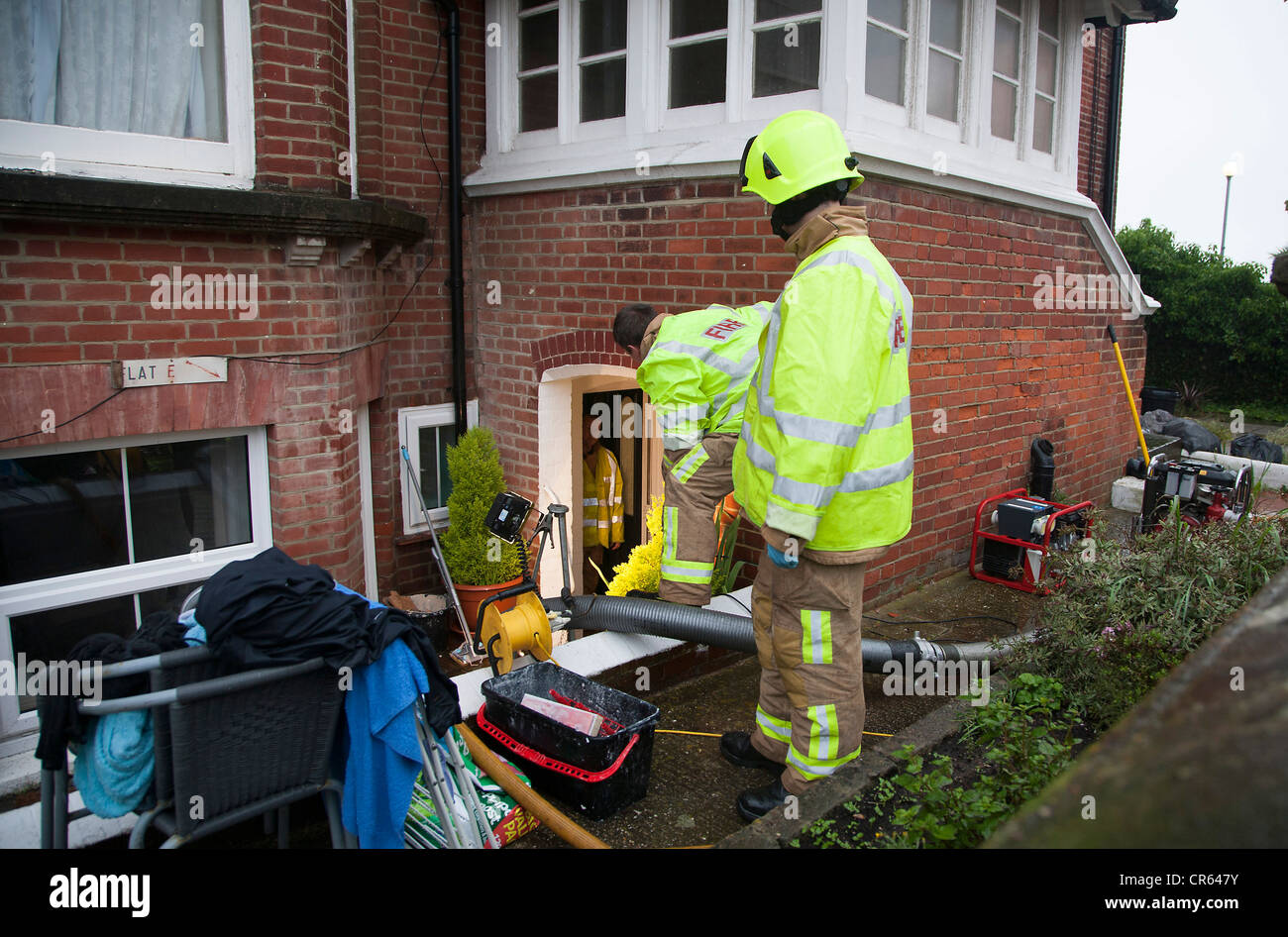 Fire fighters attending flood damage at homes in Littlehampton West ...