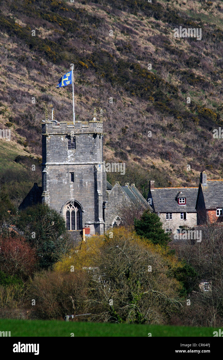 A portrait of Corfe Castle church Dorset UK Stock Photo - Alamy