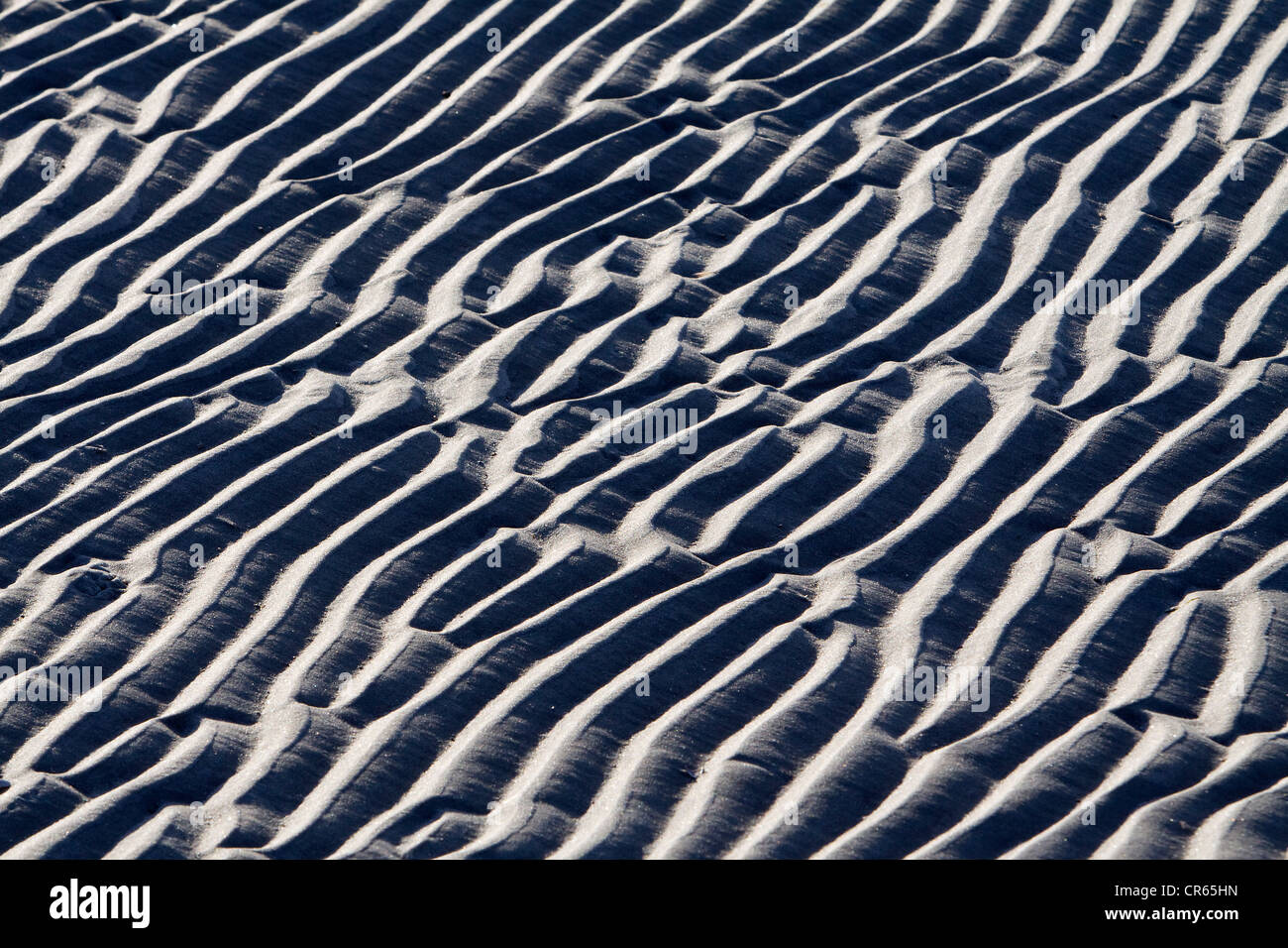 Tidal pattern with waves in the sand, sandy beach, North Sea, Sylt ...