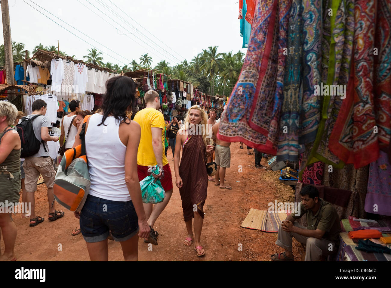 India, Goa State, Anjuna, Wednesday flea market created in the time of ...