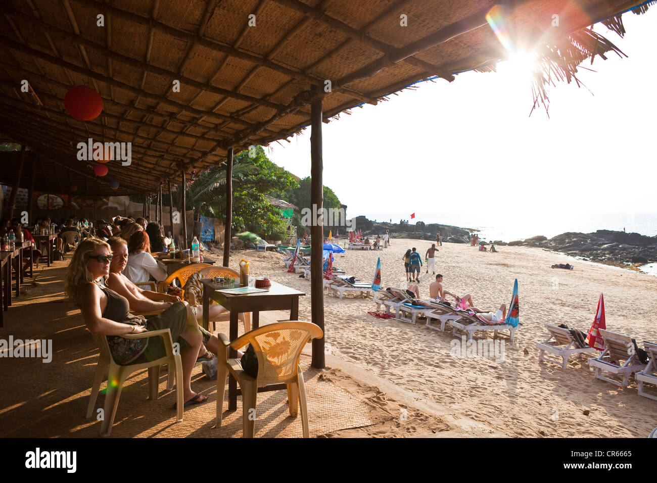 India, Goa State, Anjuna, restaurant and bar on the beach Stock Photo ...