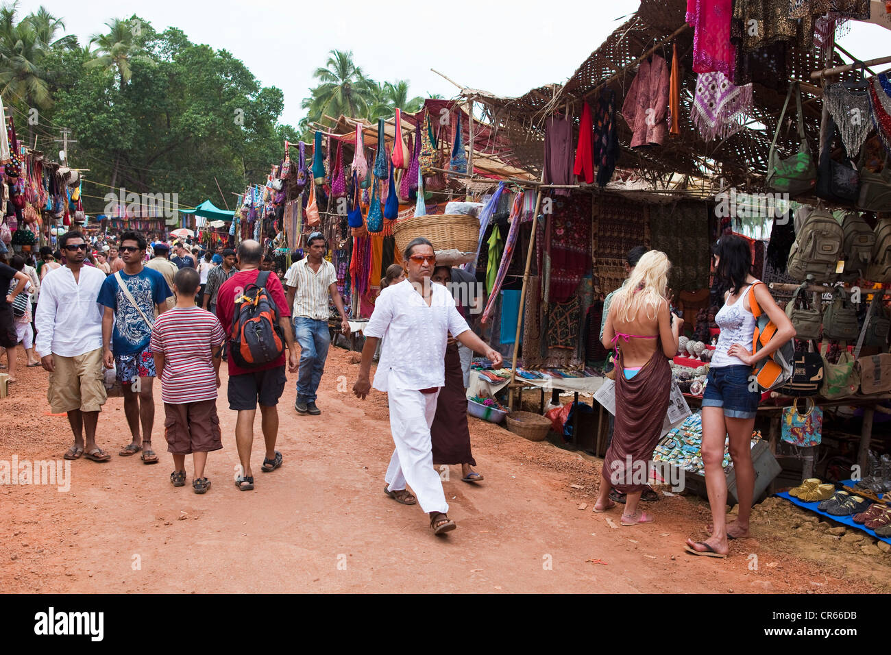 India, Goa State, Anjuna, Wednesday flea market created in the time of ...