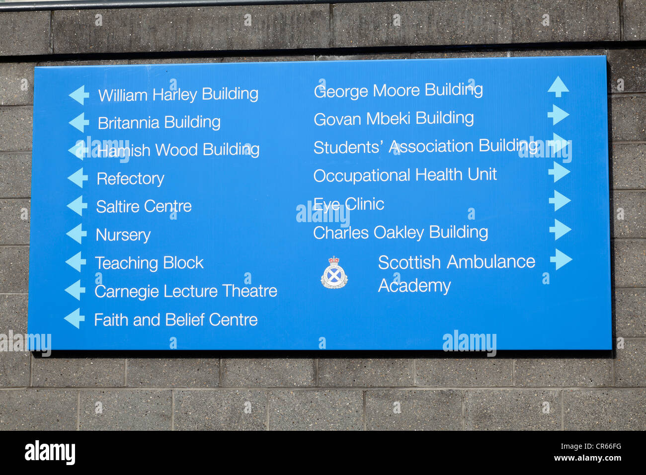 Direction Board at the Glasgow Caledonian University campus, Scotland ...