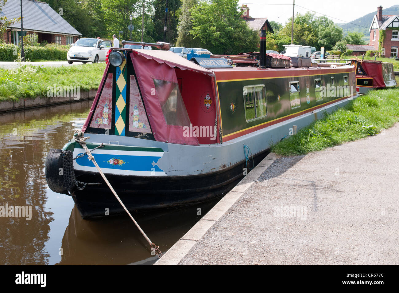 colourful houseboat / canal boat / barge on the canal in Llangollen ...