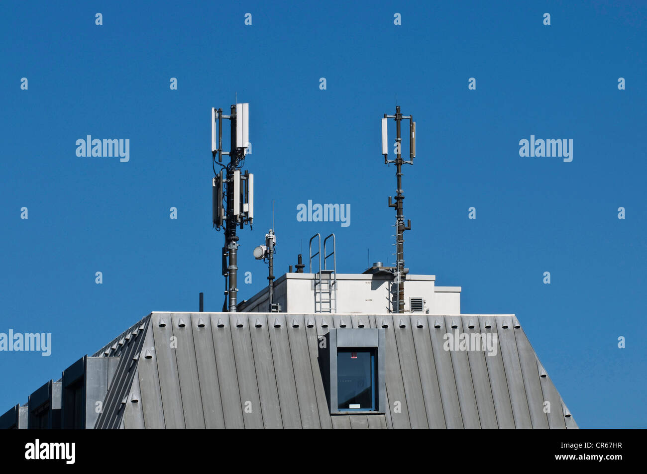 Roof with a mobile phone tower, Bonn, North Rhine-Westphalia, Germany ...