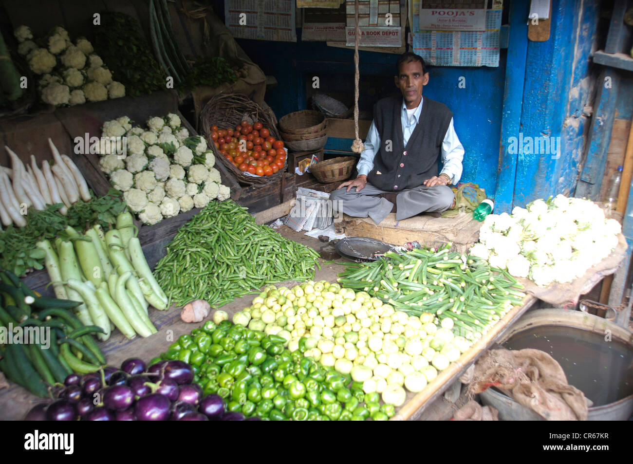 vegetable merchant at the mall (mall road), shimla, himachal pradesh ...