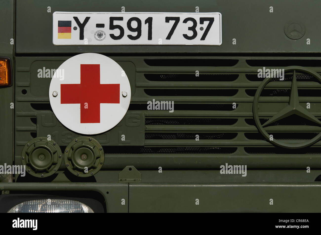 Detail view of a Bundeswehr, federal army, ambulance with red cross ...