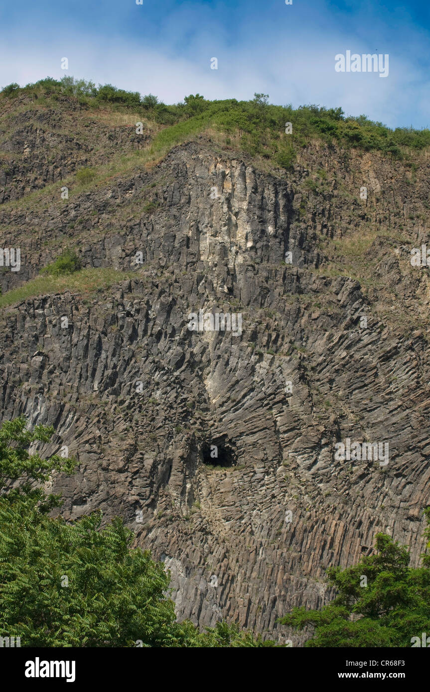 Basalt columns in a rock formation, Rhineland-Palatinate, Germany ...