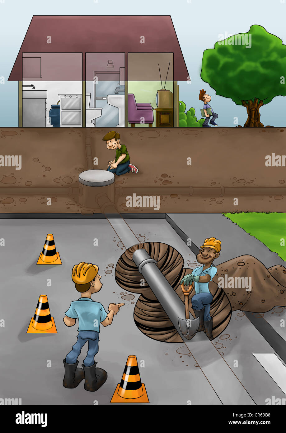 some fixers working in the street ta solve pipe problems Stock Photo ...