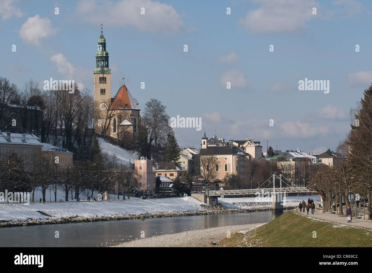 View from Elisabethkai towards Muelln, Muellner Church on the edge of ...