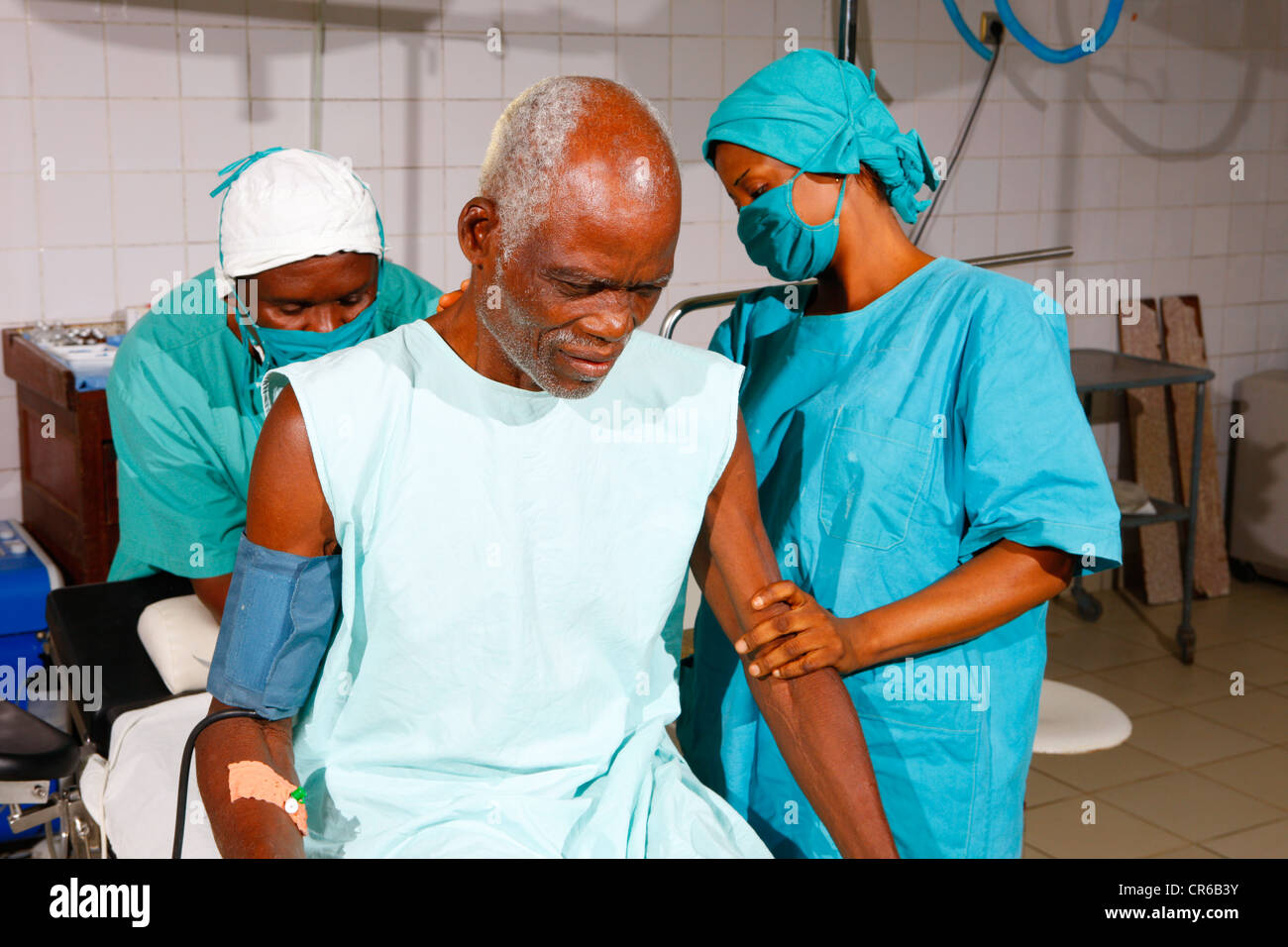 Man being prepared for surgery, hospital, Manyemen, Cameroon, Africa ...