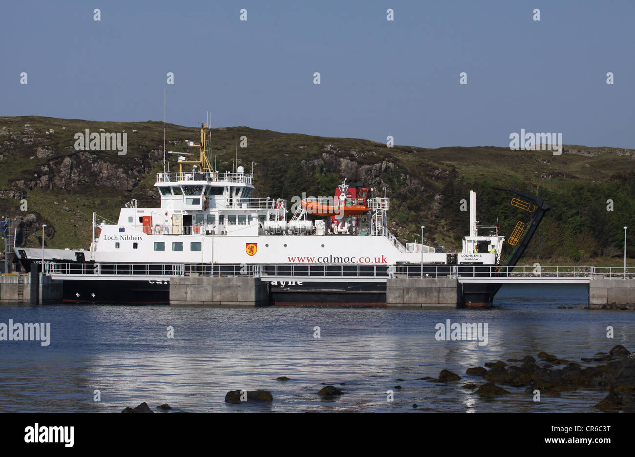 Calmac Ferry lowering ramp at Isle of Muck Scotland May 2012 Stock ...
