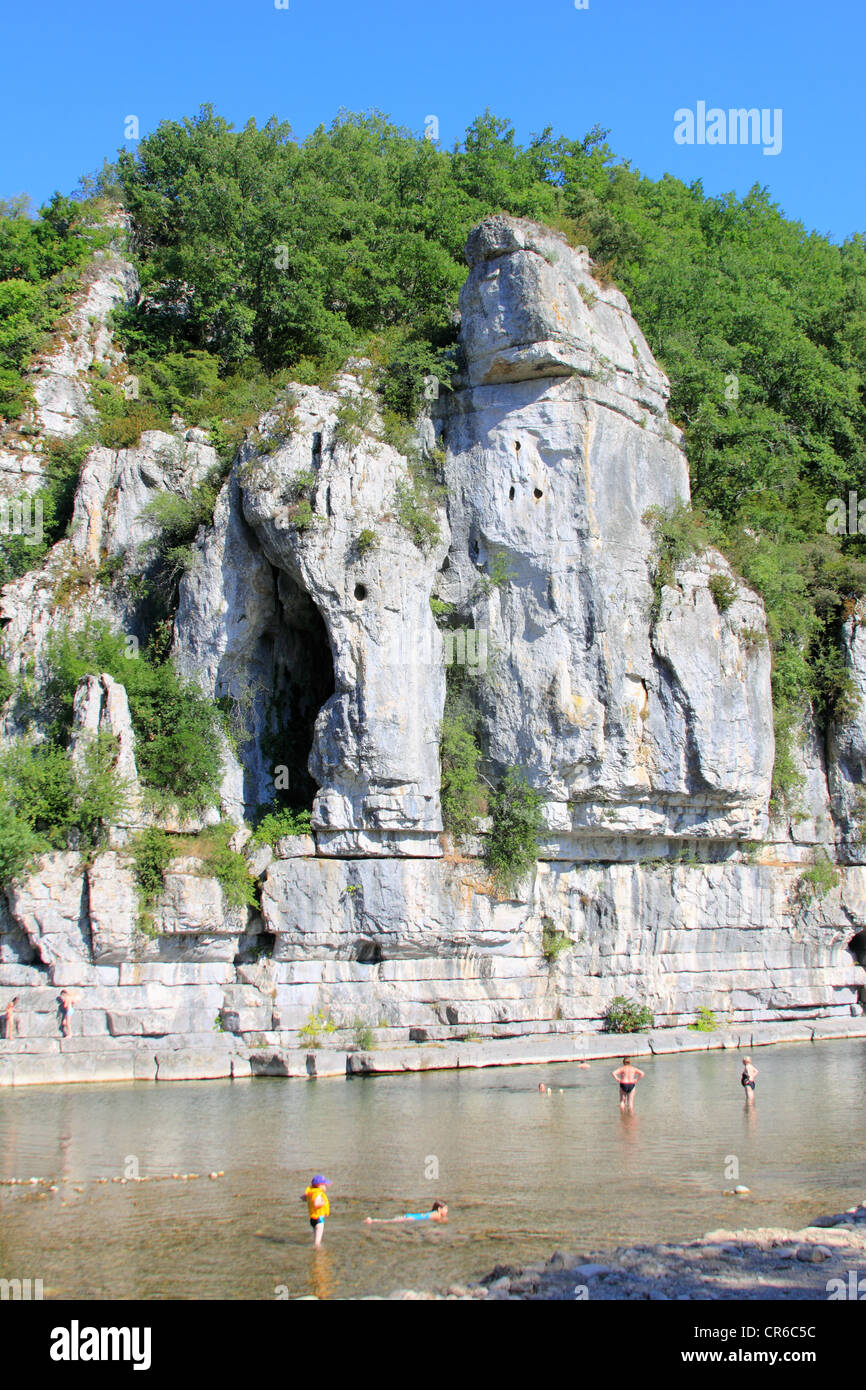 The natural beach along the river of Labeaume Stock Photo - Alamy