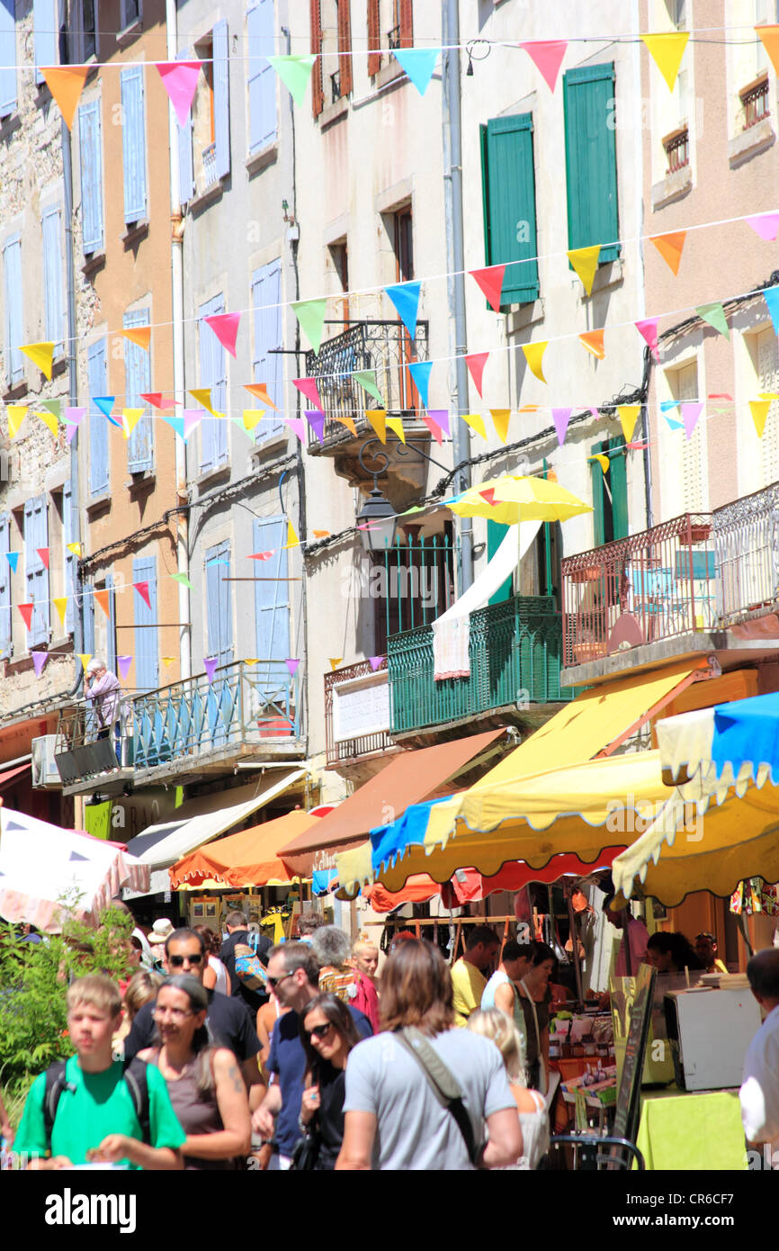 The village of Les Vans and his colorful street market Stock Photo - Alamy