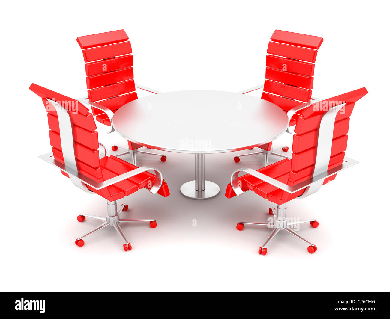 Office armchairs and round table on white background Stock Photo - Alamy