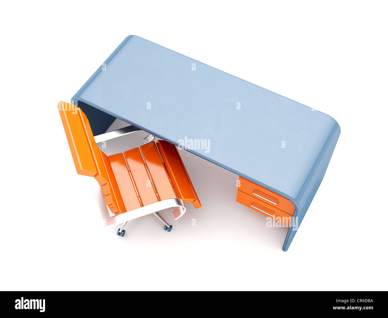 Orange chair and blue desk Stock Photo - Alamy