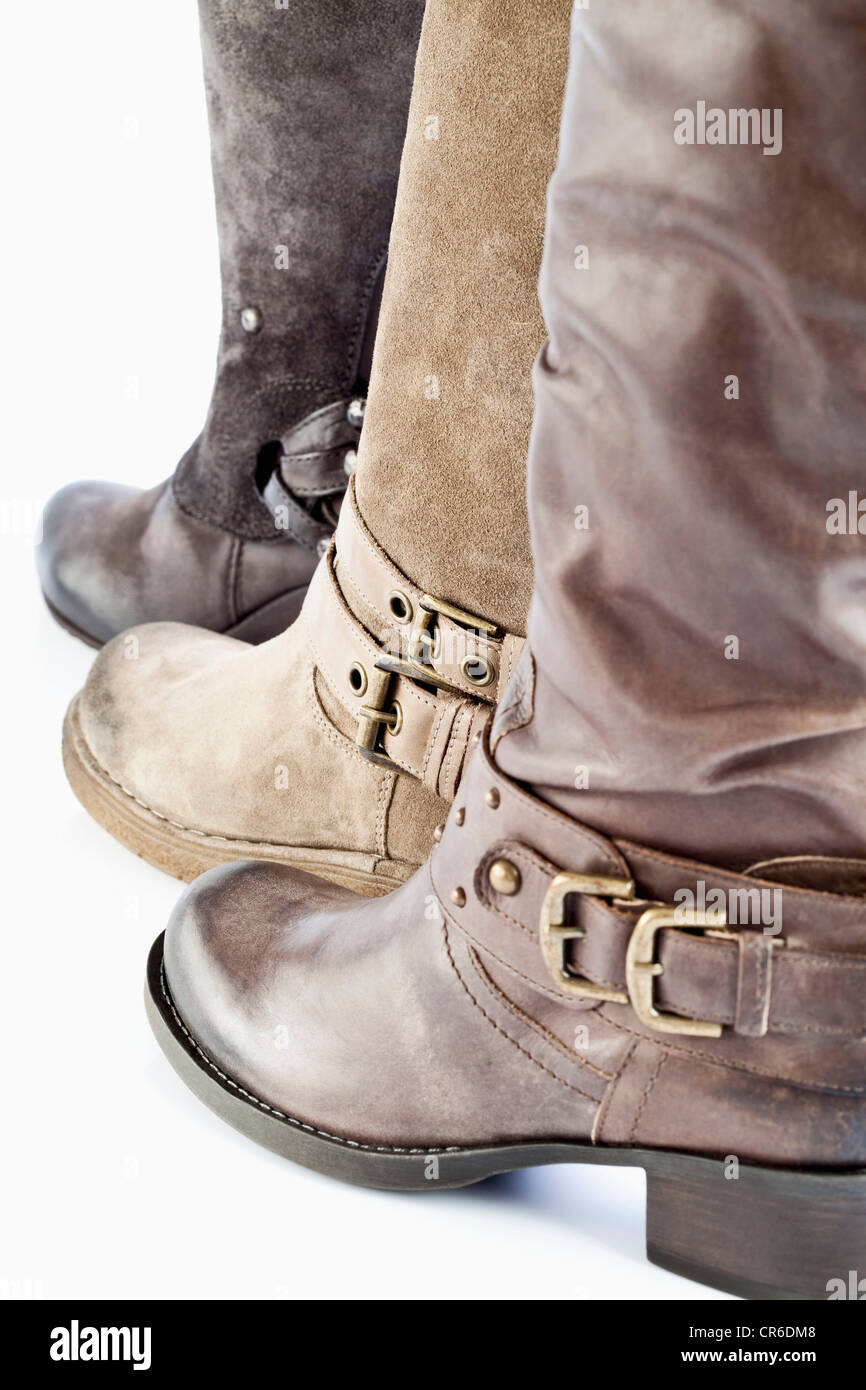 Leather boots on white background Stock Photo - Alamy
