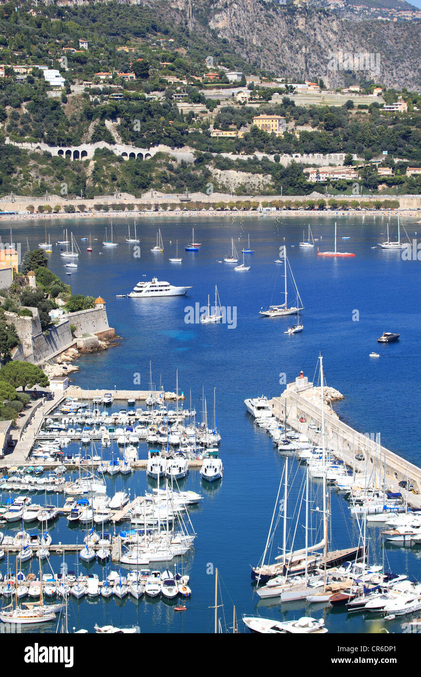Top view above the bay of Villefranche sur mer and the "Darse" harbor ...