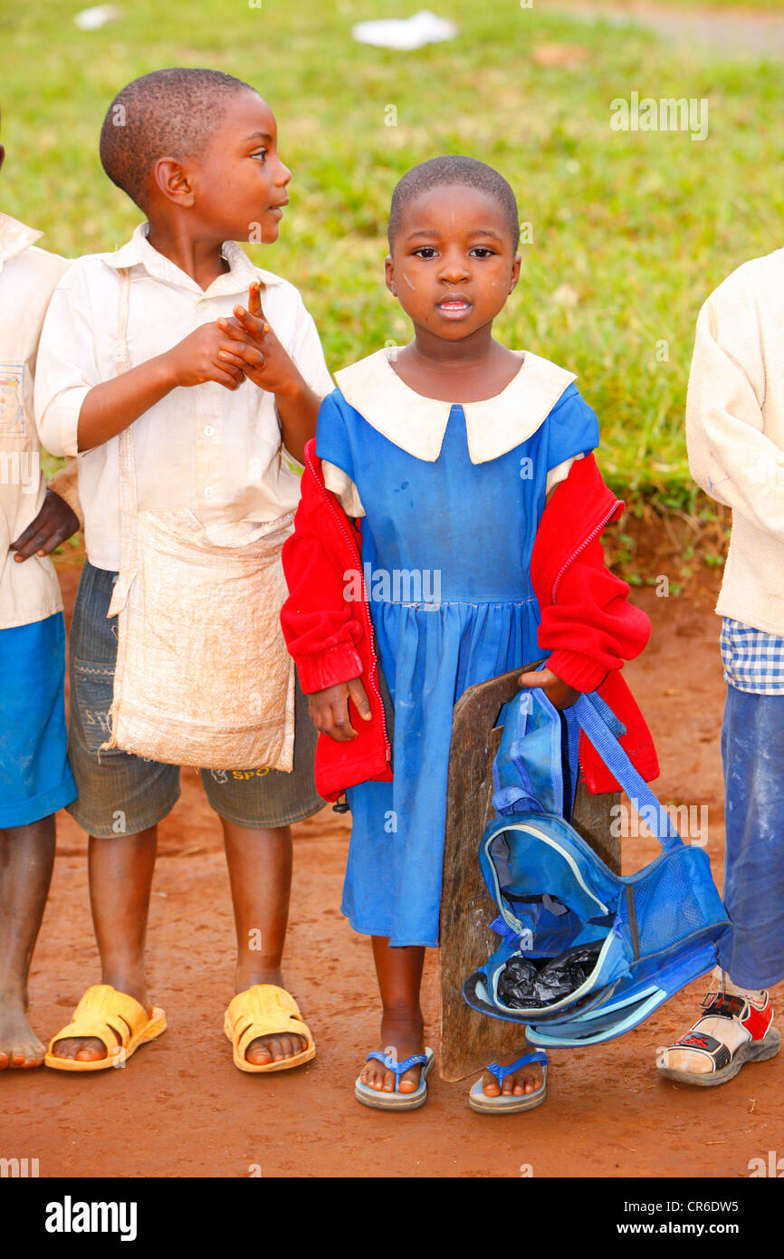Schoolchildren in school uniforms, primary school, Bamenda, Cameroon ...