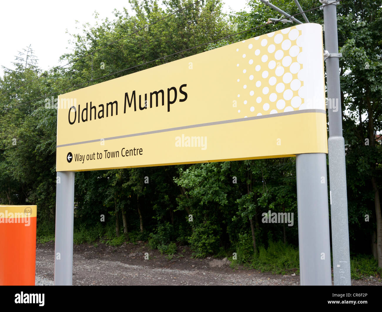 Oldham Mumps Metrolink sign, Oldham, Greater Manchester, UK Stock Photo ...