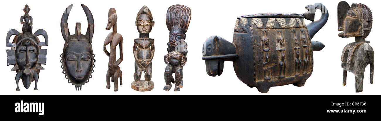 Original, handmade African sculptures and masks Stock Photo - Alamy