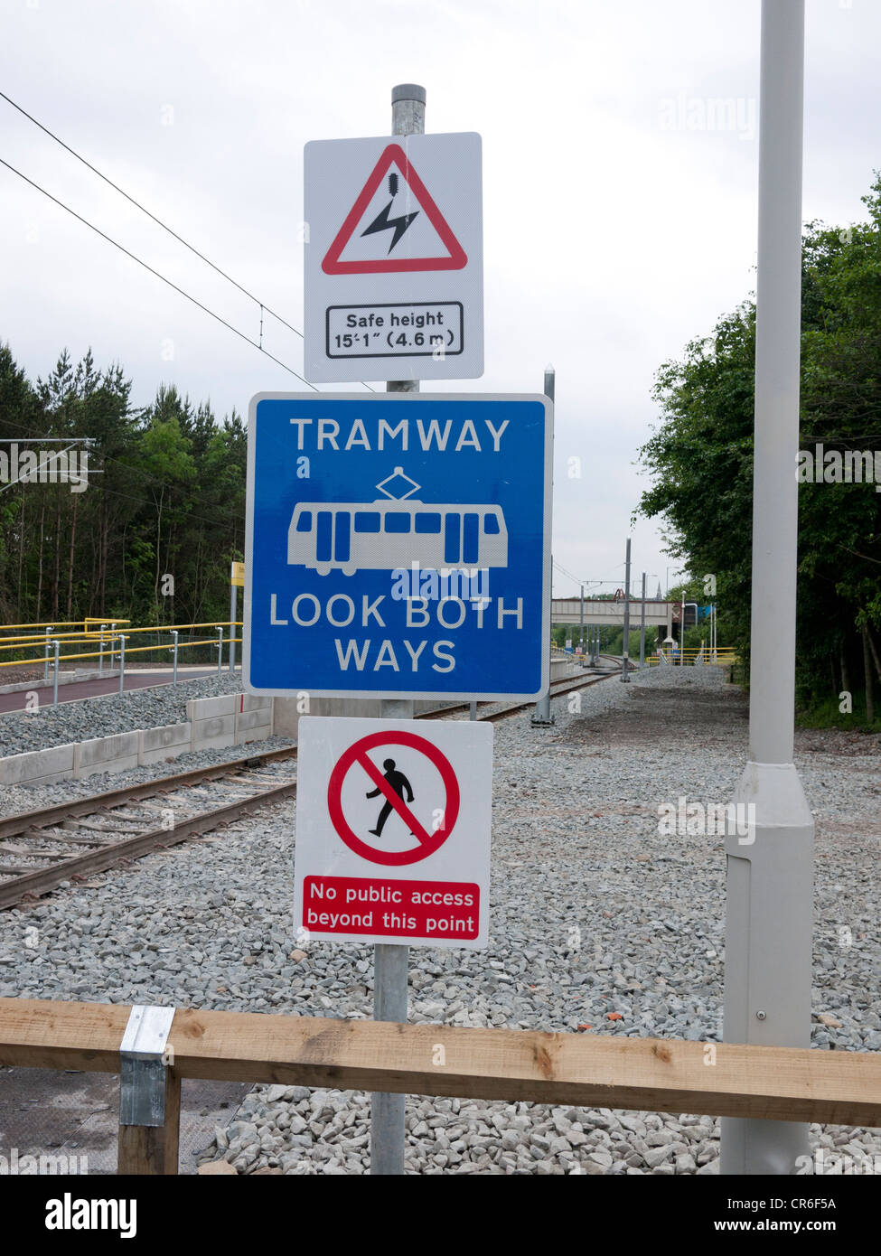 Tramway danger warning sign, Oldham,Greater Manchester, UK Stock Photo ...