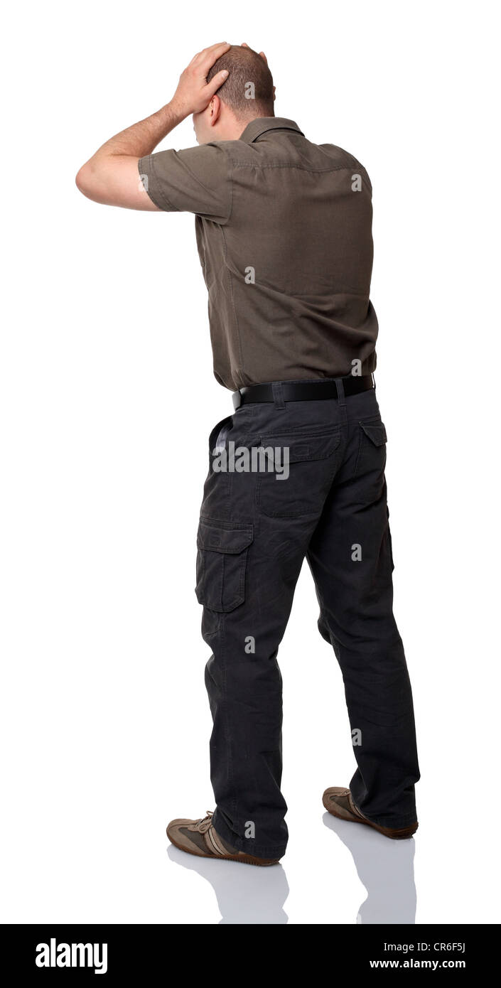 desperate man back view on white Stock Photo - Alamy